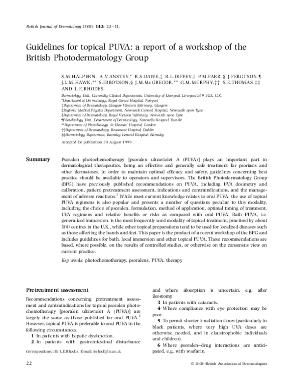 (PDF) Guidelines for topical PUVA: a report of a workshop of the ...