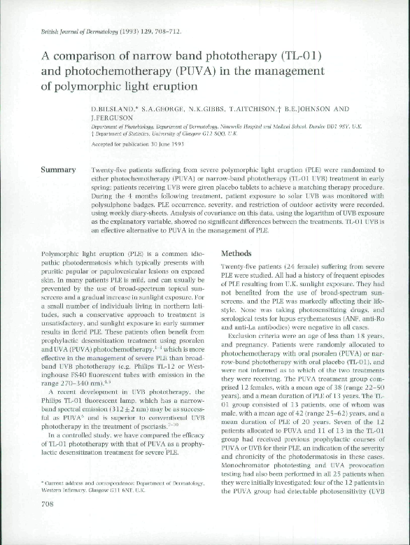 (PDF) Narrow Band vs. PUVA in Polymorphic Light Eruption