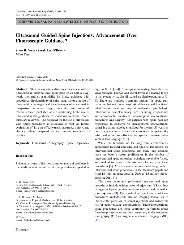 (PDF) Ultrasound Guided Spine Injections: Advancement Over Fluoroscopic ...