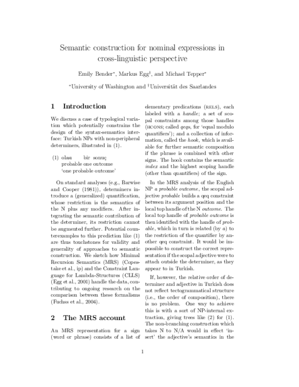 (PDF) Semantic Construction for Nominal Expressions In Cross-Linguistic Perspective