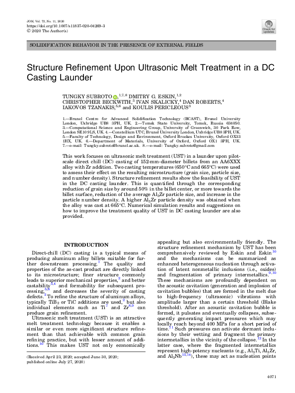 (PDF) Structure Refinement Upon Ultrasonic Melt Treatment in a DC ...