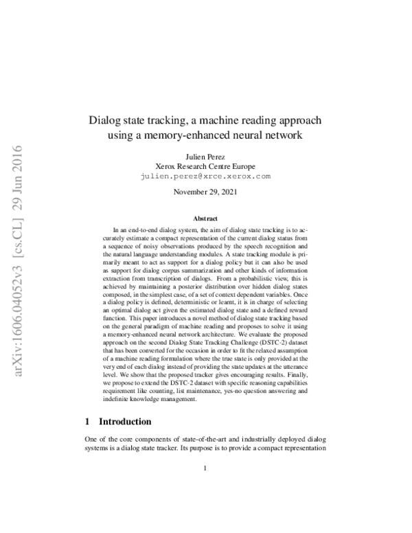 (PDF) Dialog state tracking, a machine reading approach using a memory ...