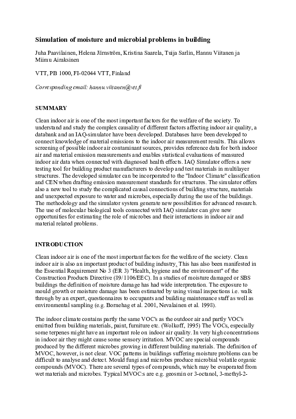 (PDF) Simulation of moisture and microbial problems in building