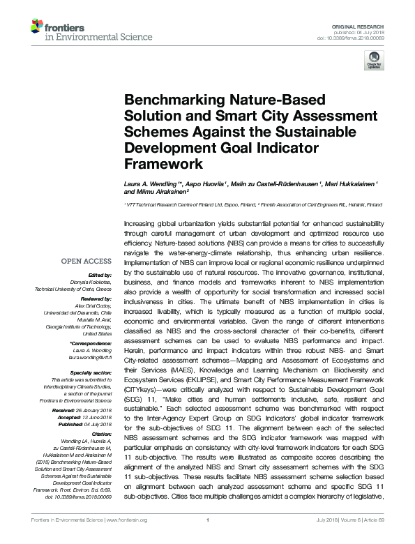 (PDF) Benchmarking Nature-Based Solution and Smart City Assessment Schemes Against the ...
