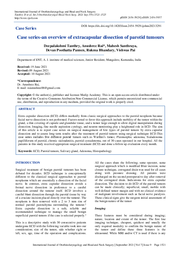 (PDF) Case series-an overview of extracapsular dissection of parotid ...