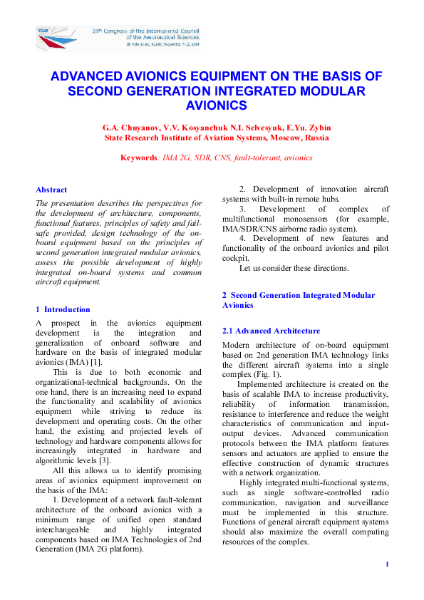 (PDF) Advanced Avionics Equipment on the Basis of Second Generation Integrated Modular Avionics