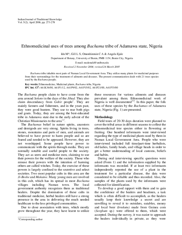 (PDF) Ethnomedicinal uses of trees among Bachama tribe of Adamawa state ...