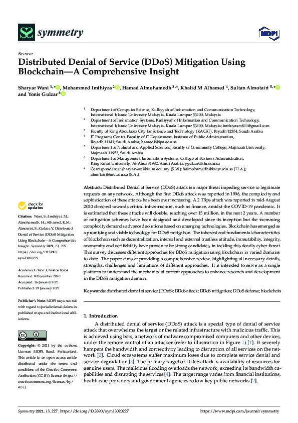 (PDF) Distributed Denial of Service (DDoS) Mitigation Using Blockchain—A Comprehensive Insight