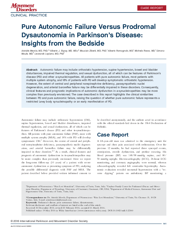 (PDF) Pure Autonomic Failure Versus Prodromal Dysautonomia in Parkinson ...