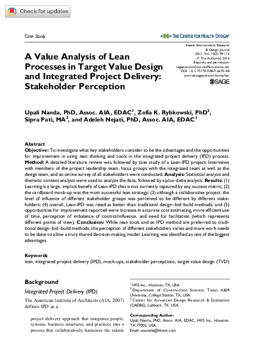(PDF) A Value Analysis of Lean Processes in Target Value Design and ...
