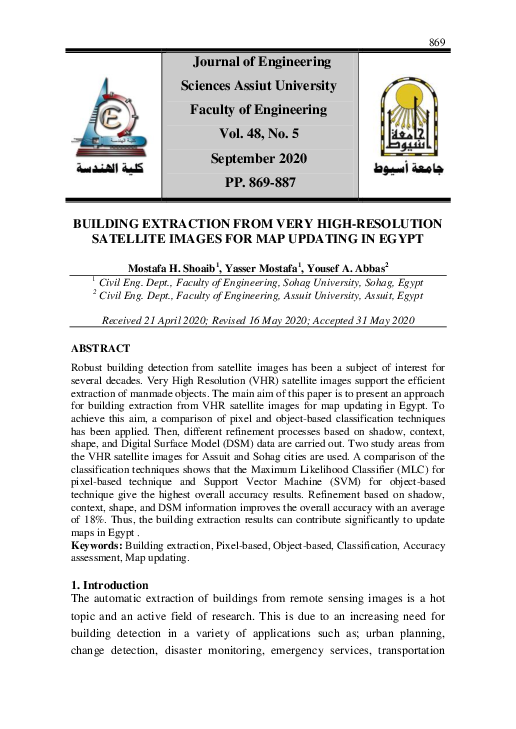(PDF) Building Extraction from Very High-Resolution Satellite Images for Map Updating in Egypt