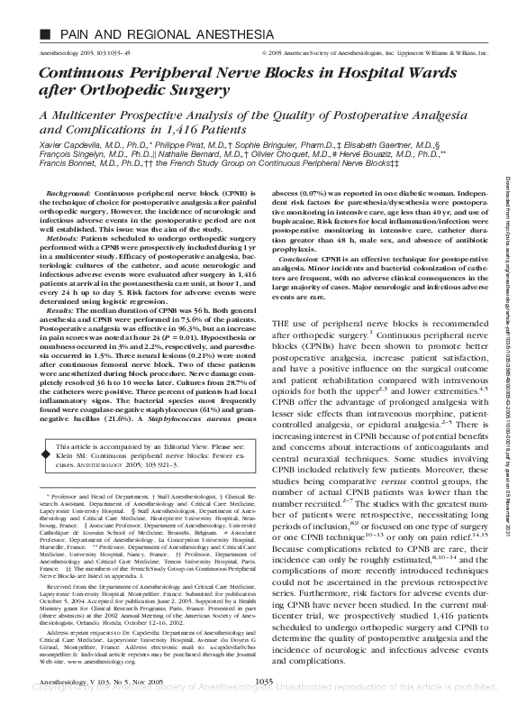(PDF) Continuous Peripheral Nerve Blocks in Hospital Wards after ...