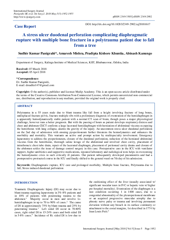 (PDF) A stress ulcer duodenal perforation complicating diaphragmatic ...