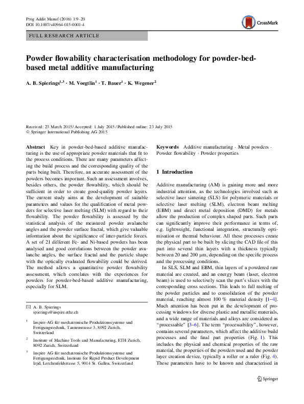 (PDF) Powder flowability characterisation methodology for powder-bed ...