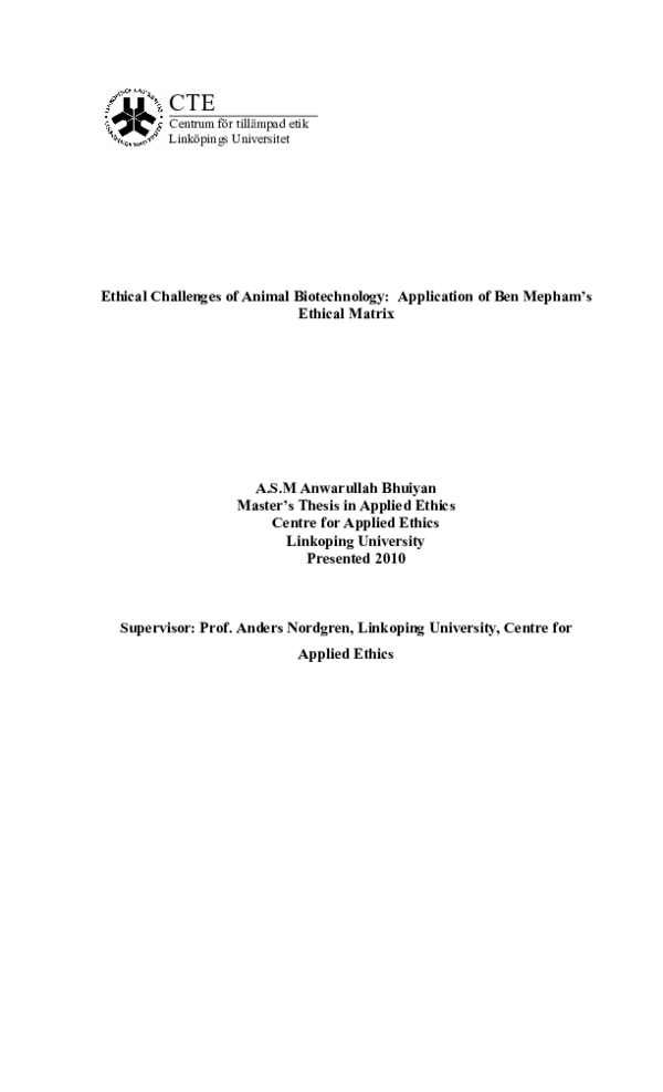 (PDF) Ethical Challenges of Animal Biotechnology : Application of Ben ...
