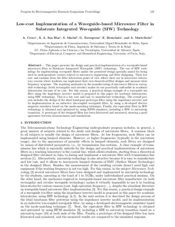 Pdf Low Cost Implementation Of A Waveguide Based Microwave Filter In