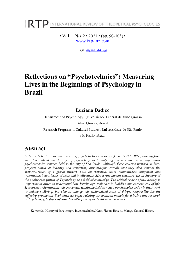 (PDF) Reflections on “Psychotechnics”