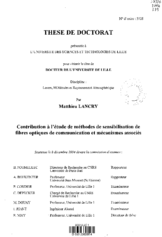 (PDF) Contribution à l'étude de méthodes de sensibilisation de fibres ...