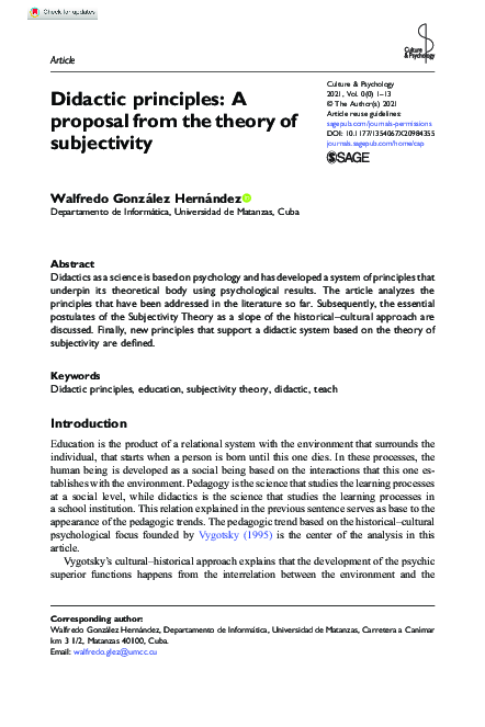(PDF) Didactic principles: A proposal from the theory of subjectivity