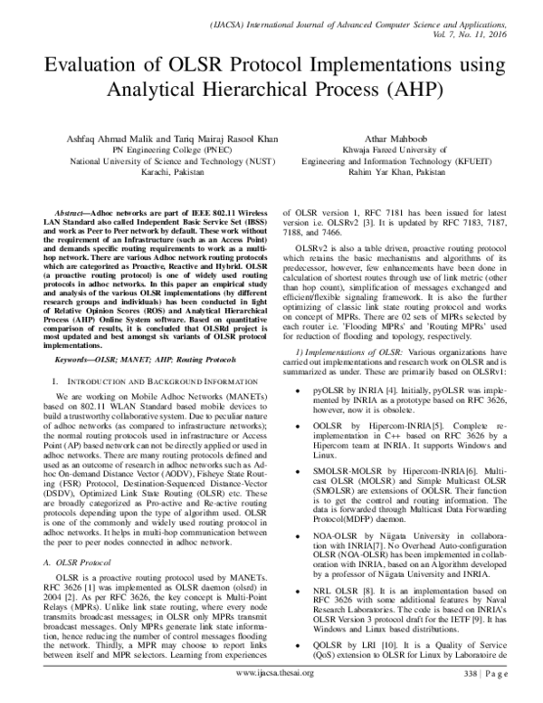 (PDF) Evaluation of OLSR Protocol Implementations using Analytical ...