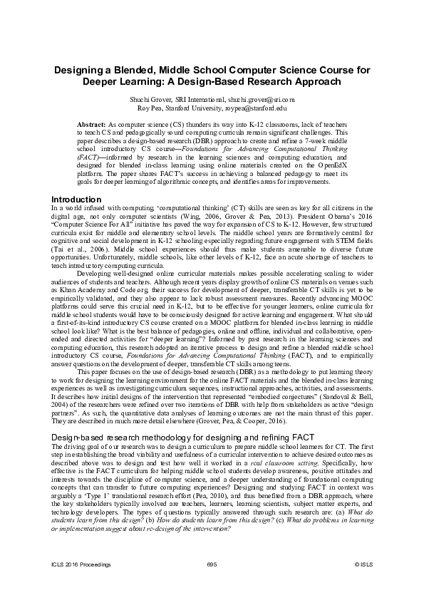 (PDF) Designing a Blended, Middle School Computer Science Course for ...