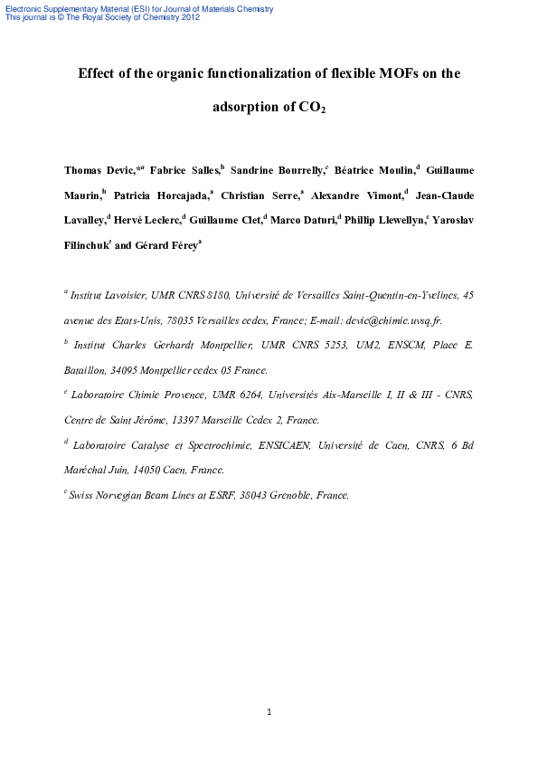(PDF) Effect of the organic functionalization of flexible MOFs on the adsorption of CO2