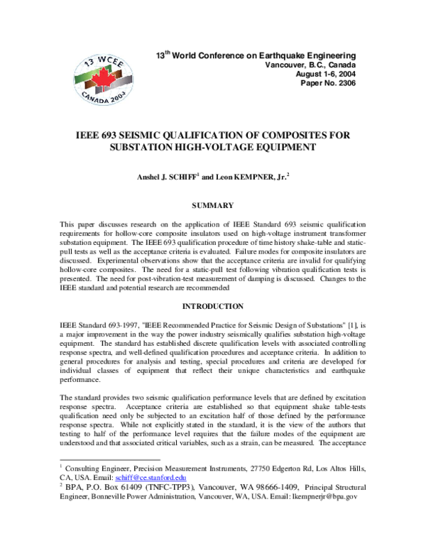 (PDF) Ieee 693 Seismic Qualification of Composites for Substation High ...