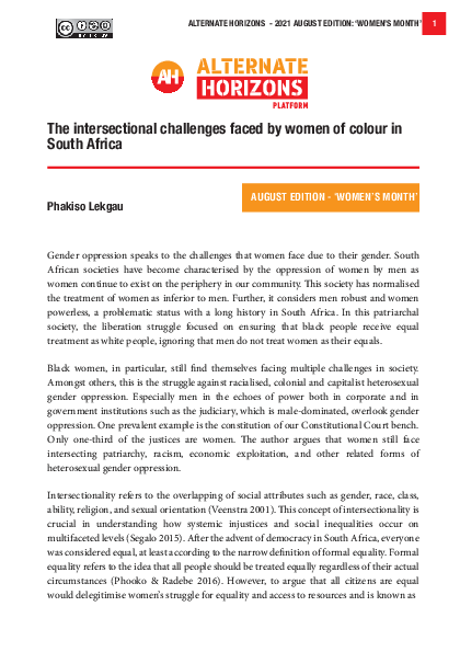 (PDF) The intersectional challenges faced by women of colour in South ...