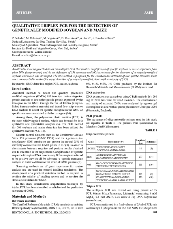 (PDF) Qualitative Triplex PCR for the Detection of Genetically Modified Soybean and Maize