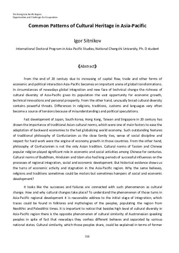 (PDF) Common Patterns of Cultural Heritage in Asia-Pacific