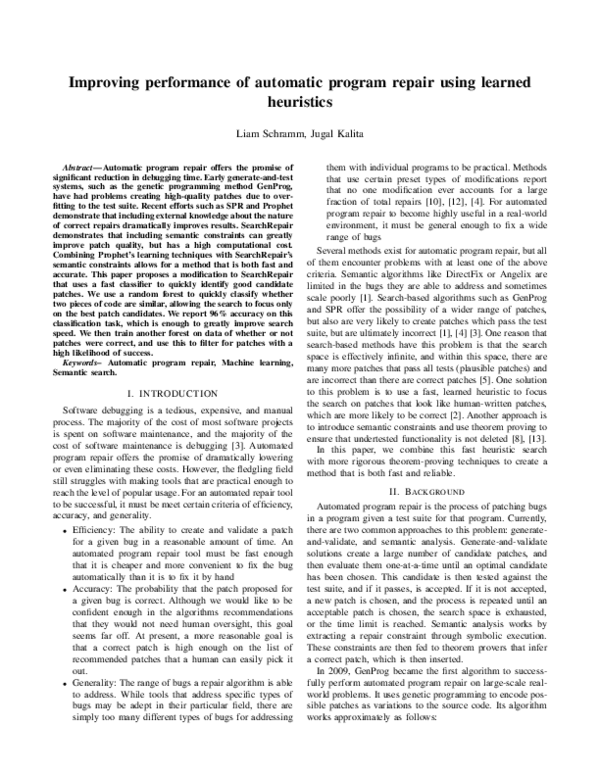 (PDF) Improving performance of automatic program repair using learned ...