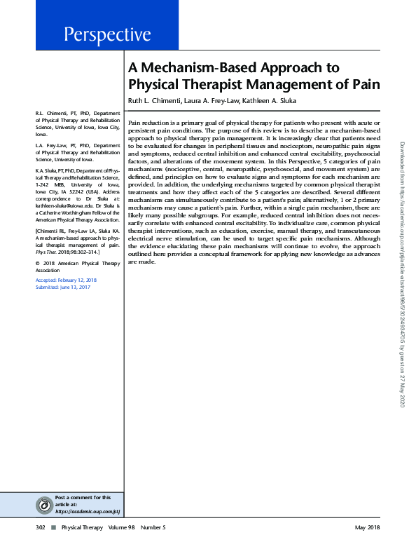(PDF) A Mechanism-Based Approach to Physical Therapist Management of Pain