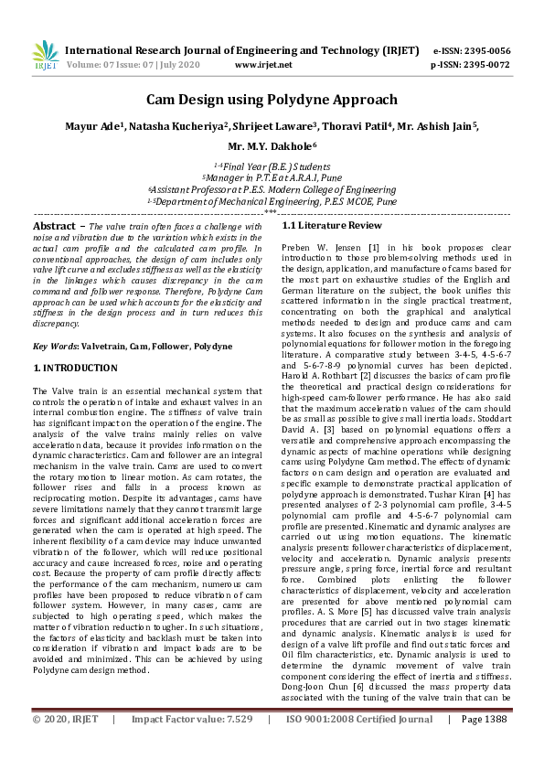 (PDF) Cam Design using Polydyne Approach