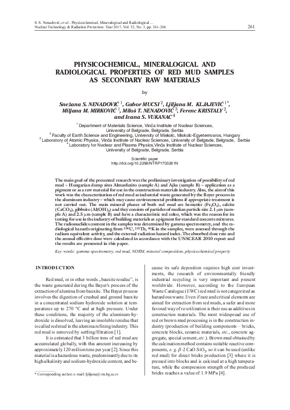 (PDF) Physicochemical, mineralogical and radiological properties of red ...