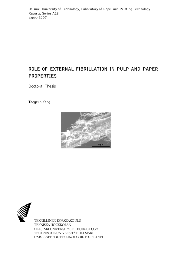 (PDF) Role of external fibrillation in pulp and paper properties