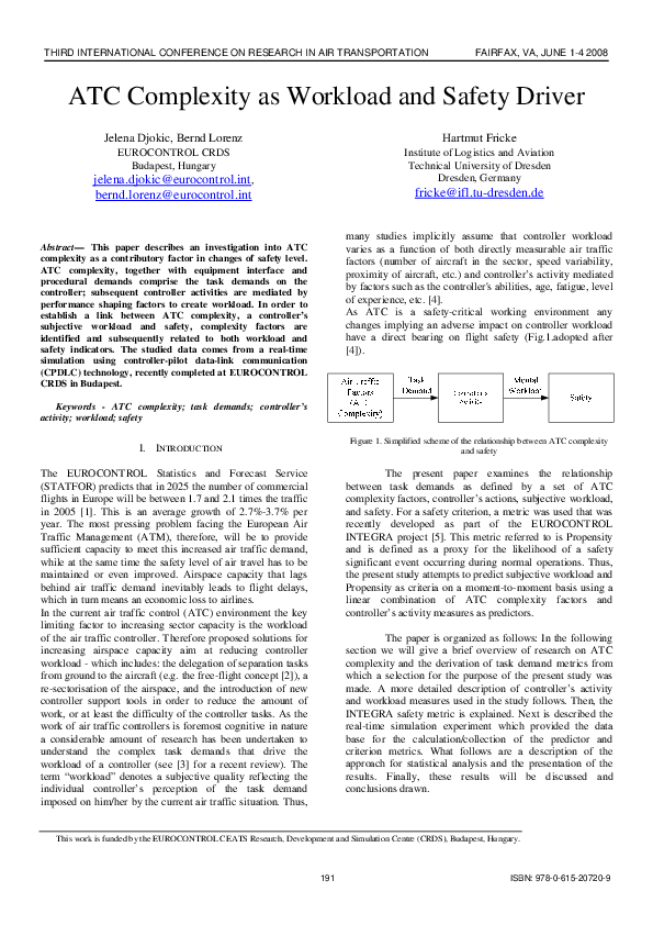 (PDF) ATC Complexity as Workload and Safety Driver