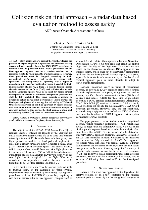 (PDF) Collision risk on final approach – a radar data based evaluation method to assess safety ...