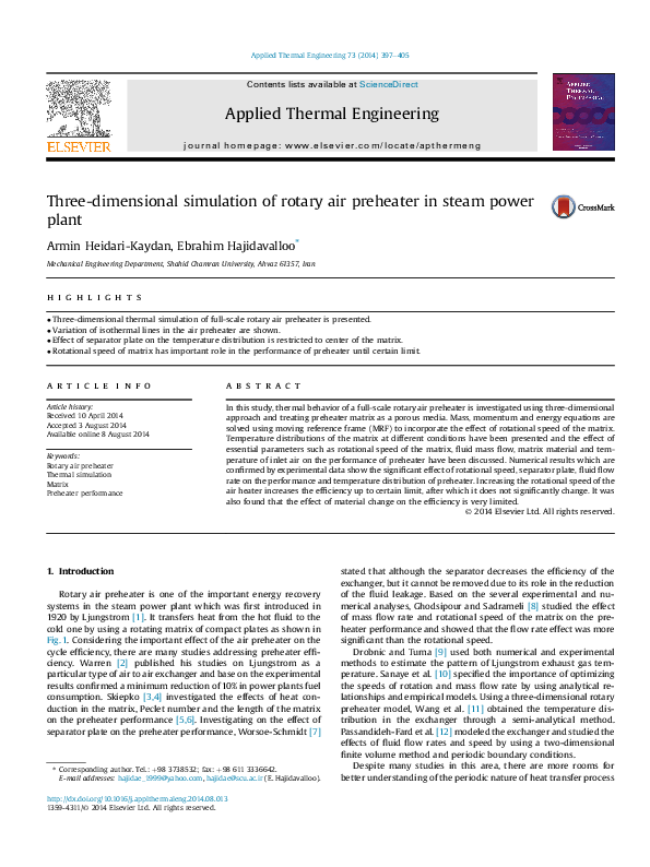 (PDF) Three-dimensional simulation of rotary air preheater in steam ...