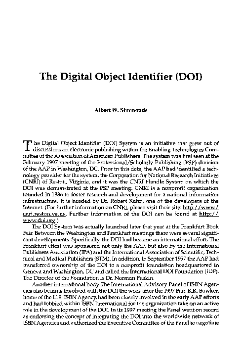 (PDF) The Digital Object Identifier (DOI)