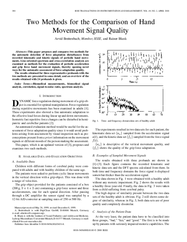 (PDF) Two methods for the comparison of hand movement signal quality