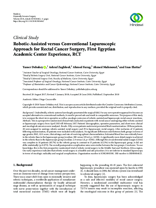 (PDF) Robotic-Assisted versus Conventional Laparoscopic Approach for Rectal Cancer Surgery ...