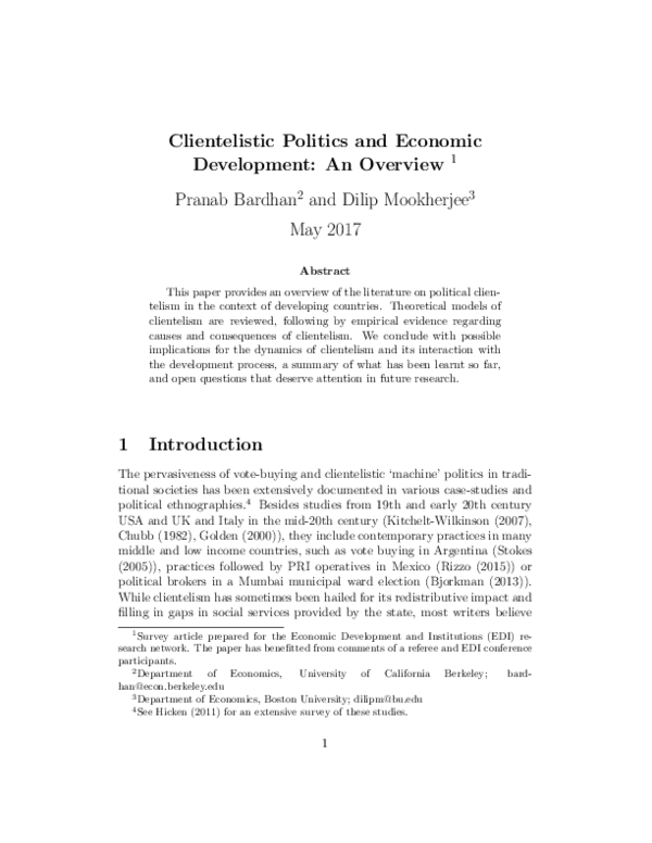 (PDF) Clientelistic Politics and Economic Development
