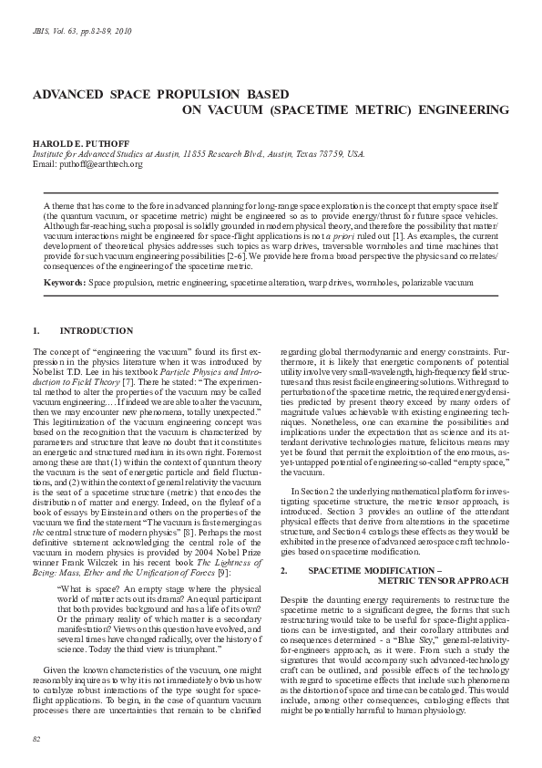 (PDF) Advanced Space Propulsion Based on Vacuum (Spacetime Metric ...