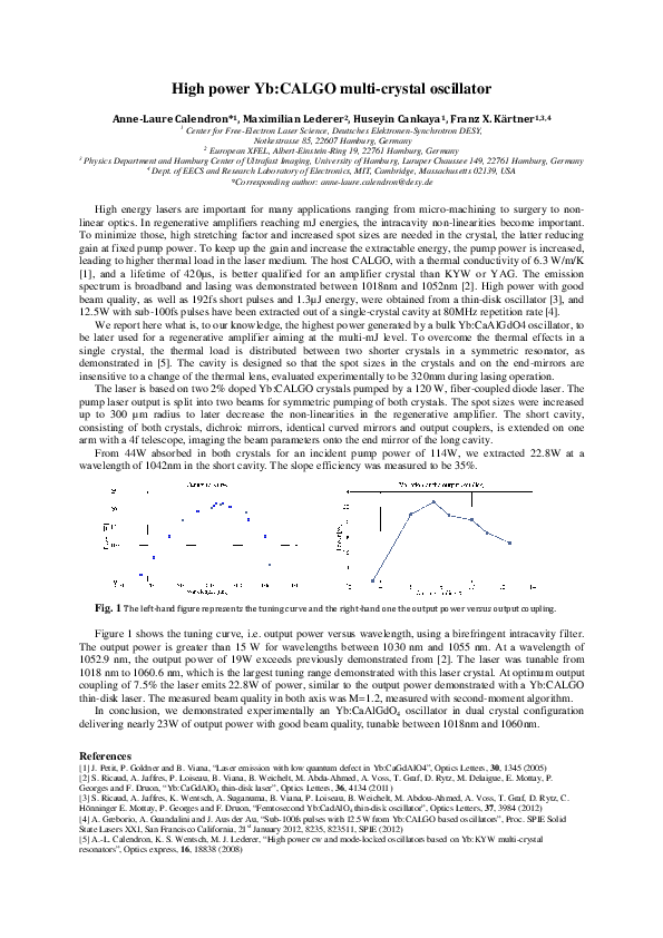 (PDF) High power Yb:CALGO multi-crystal oscillator