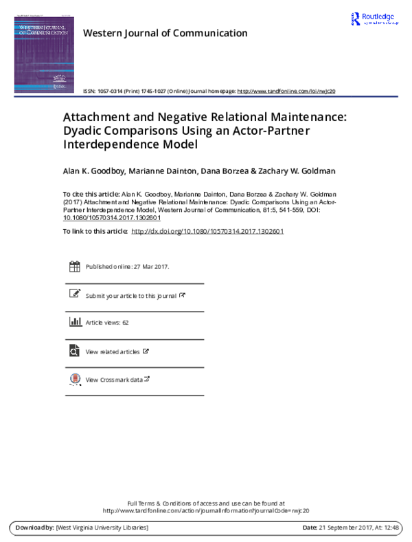 (PDF) Attachment and Negative Relational Maintenance: Dyadic ...