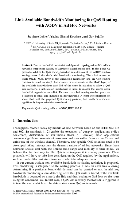 (PDF) Link Available Bandwidth Monitoring for QoS Routing with AODV in ...