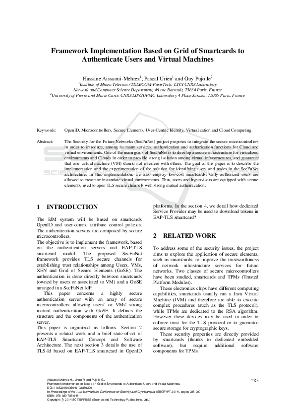 (PDF) Framework Implementation Based on Grid of Smartcards to Authenticate Users and Virtual ...