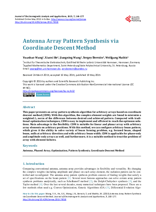 (PDF) Antenna Array Pattern Synthesis via Coordinate Descent Method