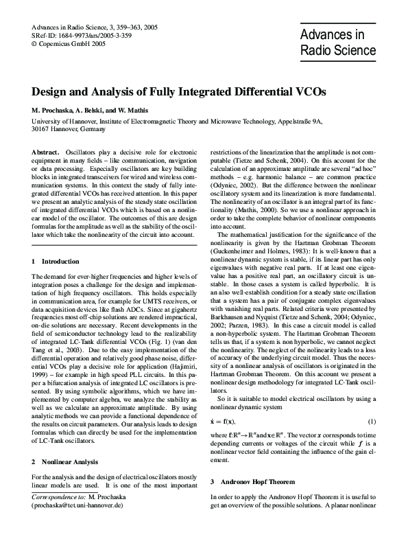 (PDF) Design and Analysis of Fully Integrated Differential VCOs