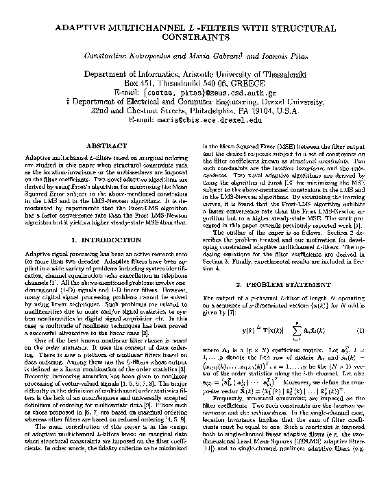 (PDF) Adaptive multichannel L-filters with structural constraints